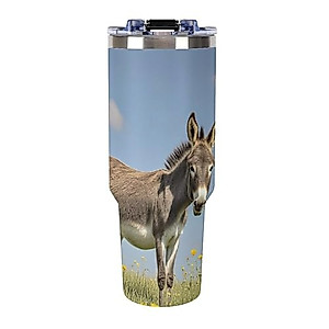 RTFGHJS 40 Oz Tumbler Donkey And Flower Insulated Tumbler Travel Coffee Mug with Straw Lid Stainless Steel Water Bottle Vacuum Insulated Tumbler for Sport Work Car Travel Weekends