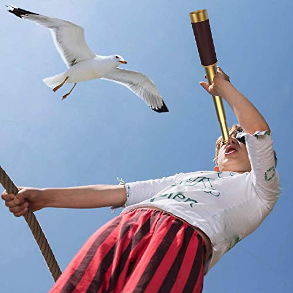 SSZS Pirate Monocular Telescope, 25x30 High Powered Zoomable Collapsible Monocular Brass Spyglass Handheld Waterproof Telescope Monocular for Bird Watching Hunting Hiking Travelling