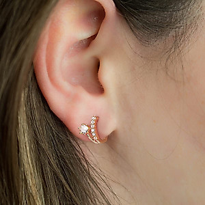 Gold Huggie Split Hoop Earrings Delicate Cubic Zirconia Double Hoop Earrings Oval Cuff Earrings for Women (Clip-Rose)