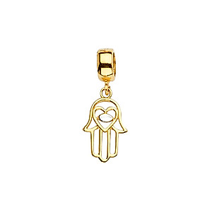 GoldenMine 14k Yellow Gold Hamsa Charm for Mix&Match Bracelet (Size : 21 x 9 mm)