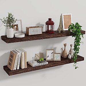 Marsmiles Floating Shelves, 36 Inch Wall Shelf Set of 2, Rustic Wood Shelves for Wall Storage, Fireplace Mantel, Wall Mounted Wooden Display Shelf for Bathroom Bedroom Kitchen Garage, Rustic Brown