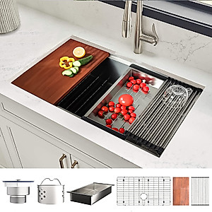 Tysun 27 Inch Undermount Kitchen Sink - 16 Gauge Drop In Kitchen Sink - Stainless Steel Single Bowl Kitchen Sink - Workstation Sink with Accessories