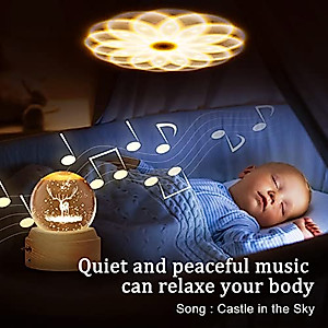 3D Crystal Ball Globe Deer Music Box with LED Night Light Lamp, Best Decor Gifts for Father Dad Husband Men Boyfriend Girlfriend Mom Women Wife Daughter Kids, Graduation Birthday Anniversary Wedding