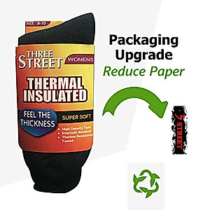 Winter Warm Thermal Socks Women, Three street Heavy Thermal Thick Heat Trapping Insulated Boot Comfortable Warm Outdoor Clothes Socks for Skiing Extreme Cold Weather Socks Valentines Gift 1 Pair Black