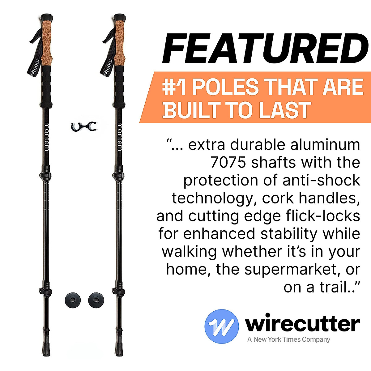 Montem Ultra Strong Trekking, Walking, and Hiking Poles - One Pair (2 Poles) Anti-Shock Cork Handle - Collapsible, Lightweight, Quick Locking, and Ultra Durable