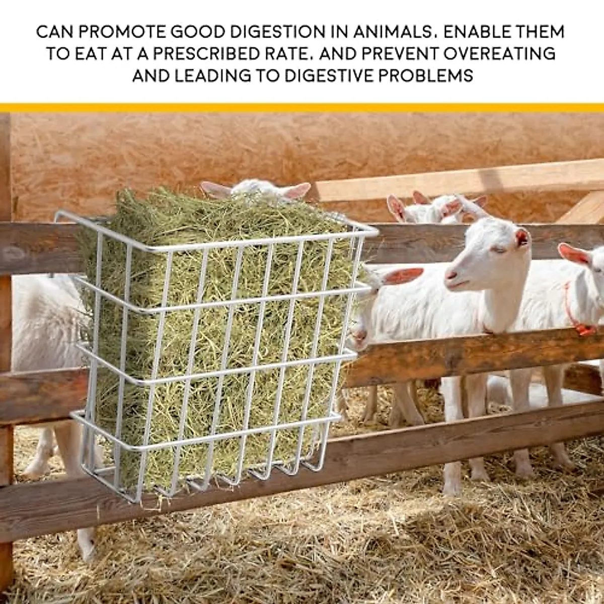 Gisafai Galvanized Hay Feeder 21.5 x 10.5 x 18 Inches Size Right for a Flake of Heavy Duty Welded Wire Large Hay Rack Wall Single Sided Feeder with Hook for Sheep Horses Farm Yield(Silver)