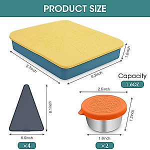 Winceed Pizza Storage Container with 4 Microwavable Serving Trays, Reusable Pizza Slice Container, Silicone Pizza Leftover Storage Box Microwave & Dishwasher Safe (Yellow, Blue)