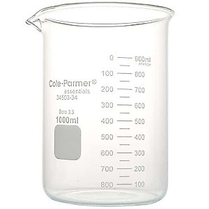 Cole-Parmer Essentials Plus Griffin Low-Form Beaker, Glass, 1000 mL; 6/PK