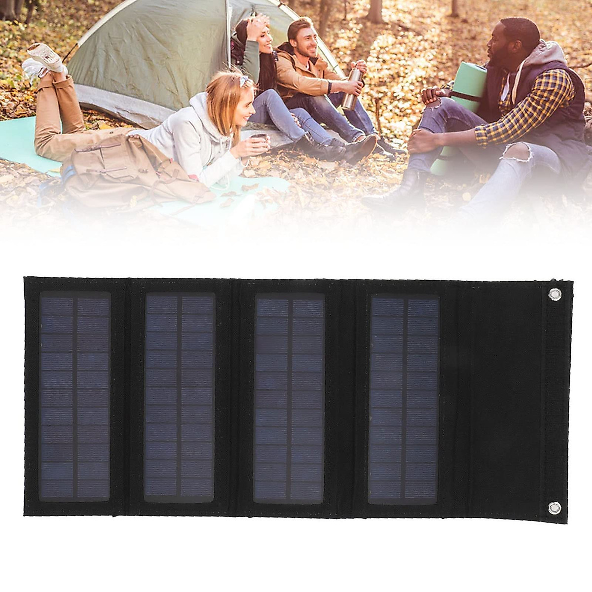 Bank, 40W 4 Fold Solar Panel Charging Bag Folding Bag Foldable Charger for Outdoor Camping Hiking Emergency Charging (Black)