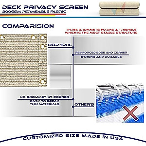Windscreen4less 3'x10' Deck Balcony Privacy Screen for Deck Pool Fence Railings Apartment Balcony Privacy Screen for Patio Yard Porch Chain Link Fence Condo with Zip Ties Beige