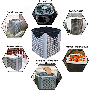 Air Conditioner Covers for Outside Units, Winter AC Cover for Outdoor Central Unit Heat Pump Condenser Top Waterproof Heavy-Duty Top with 4 Bungee Cords (Black Oxford, 36X36 inch)