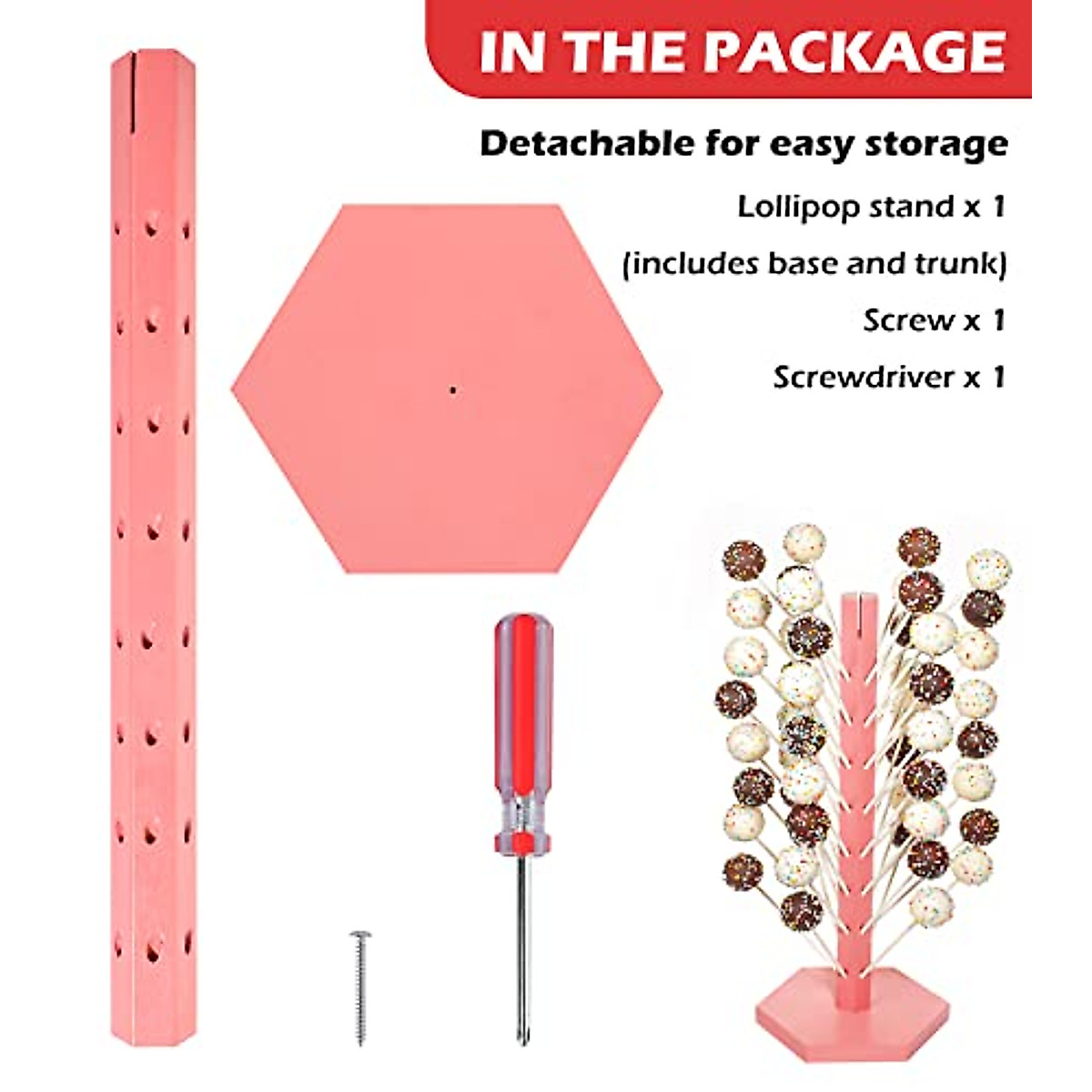 Webake Cake Pop Stand, 48 Holes Wood Lollipop Tree Holder Display Stand Wooden Sucker Cake Pop Drying Stand for Wedding Birthday Baby Shower Parties
