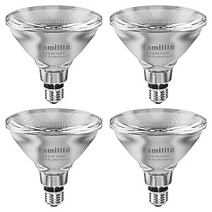 Familite PAR38 Halogen Flood Light Bulbs 75W 1000LM Dimmable Warm White for Reptiles Heating and 6” Recessed Cans Flood Lighting Indoor Outdoor, 4pcs Packed