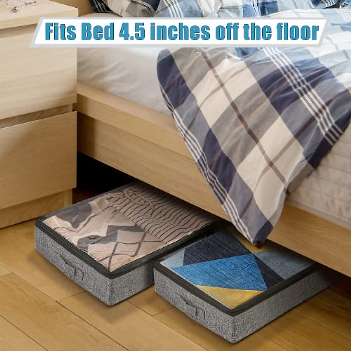 TidyCorner 2-Pack Under Bed Storage Containers, 4.5 Inches Tall Low Profile Underbed Clothes Storage Organizer Bin with Sturdy Sidewalls/Bottom, Under the Bed Storage Bags 2 Storage Thin Bins