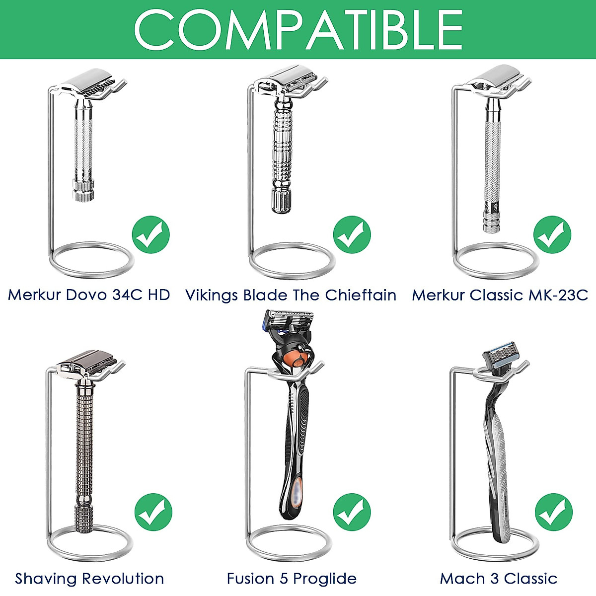 Linkidea Safety Razor Holder Stand, Shaving Razor Stand Deluxe Men's Stainless Steel Travel Shave Razor Holder - 4.7" (Silver 12cm)