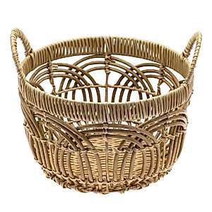 Handmade Woven Round Plastic Basket with Handle - Home Organizing, Storage Baskets, Shelf Basket, Cloth Storage, Toy Storage, Decorative Storage - Medium