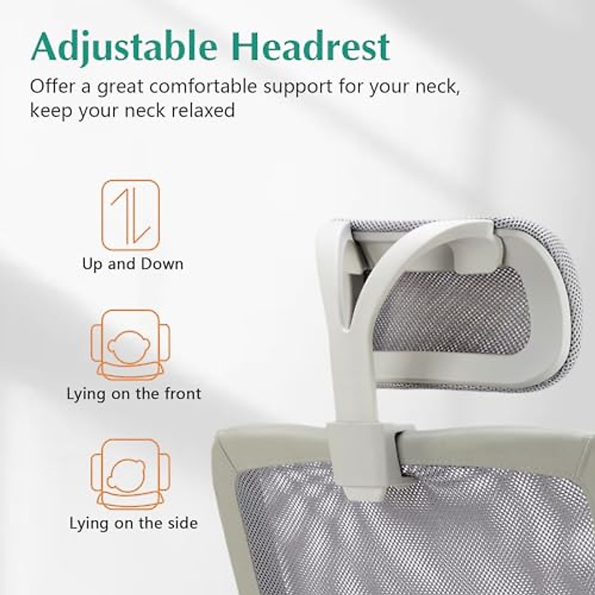 NEWBULIG Home Office Desk Ergonomic Mesh High Back Computer Height Adjustable Swivel Task Chair with Headrest and Flip-up Armrests, Grey, 16.5" D x 21" W x 47" H