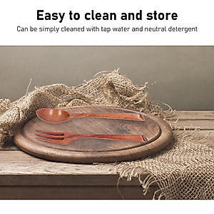 Wooden Fork Spoon Set Large Lacquered Wood Spoon Fork Tableware Dinnerware 2Pcs Triangular Handle Cooking Tableware