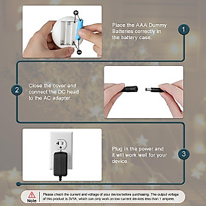 Lenink AC Power Supply Adapter for AAA Battery,Replace 2 AAA Battery,Black