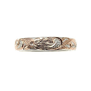 Arthur's Jewelry Pink rose gold plated sterling silver 925 Hawaiian plumeria scroll 4mm band ring size 3.5