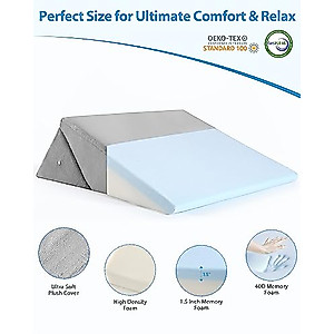 Lossey Wedge Pillow for After Surgery, Adjustable 9" & 12" Bed Wedge Pillow for Sleeping, Foldable Memory Foam Triangle Pillow for Snoring, Acid Reflux, GERD, Back and Leg