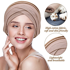 SATINIOR 4 Pieces Turbans for Women Soft Sleep Cap Cancer Turban Fashion Head Wraps Hijab Caps for Women Beanie Hat