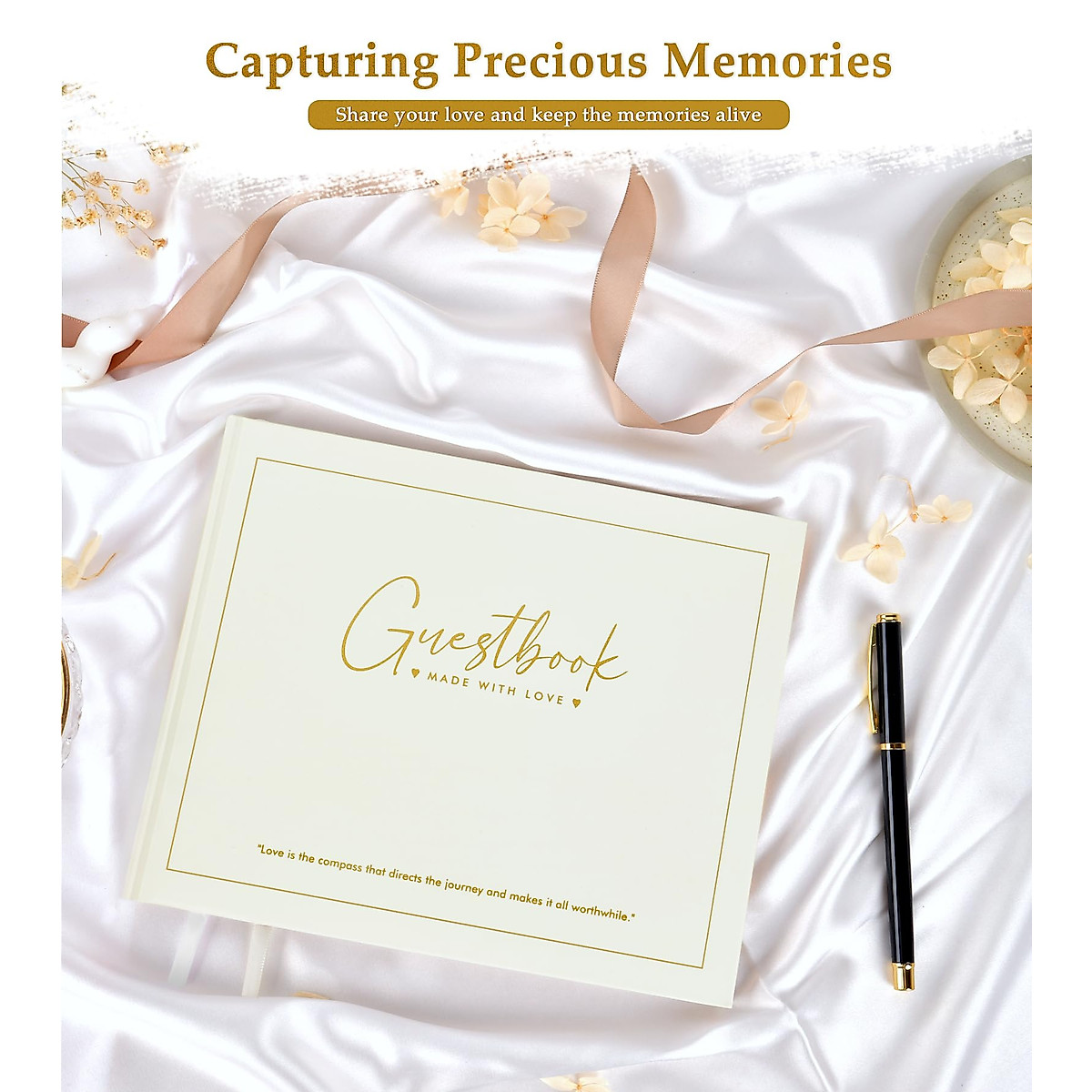 Jowaia Wedding Guest Book - Guest Book for Wedding Reception, Baby Shower, Birthday, Anniversary and Special Day - Registry Guestbook for Guests to Sign in and Add Photos with 110 Lined Pages (Cream)
