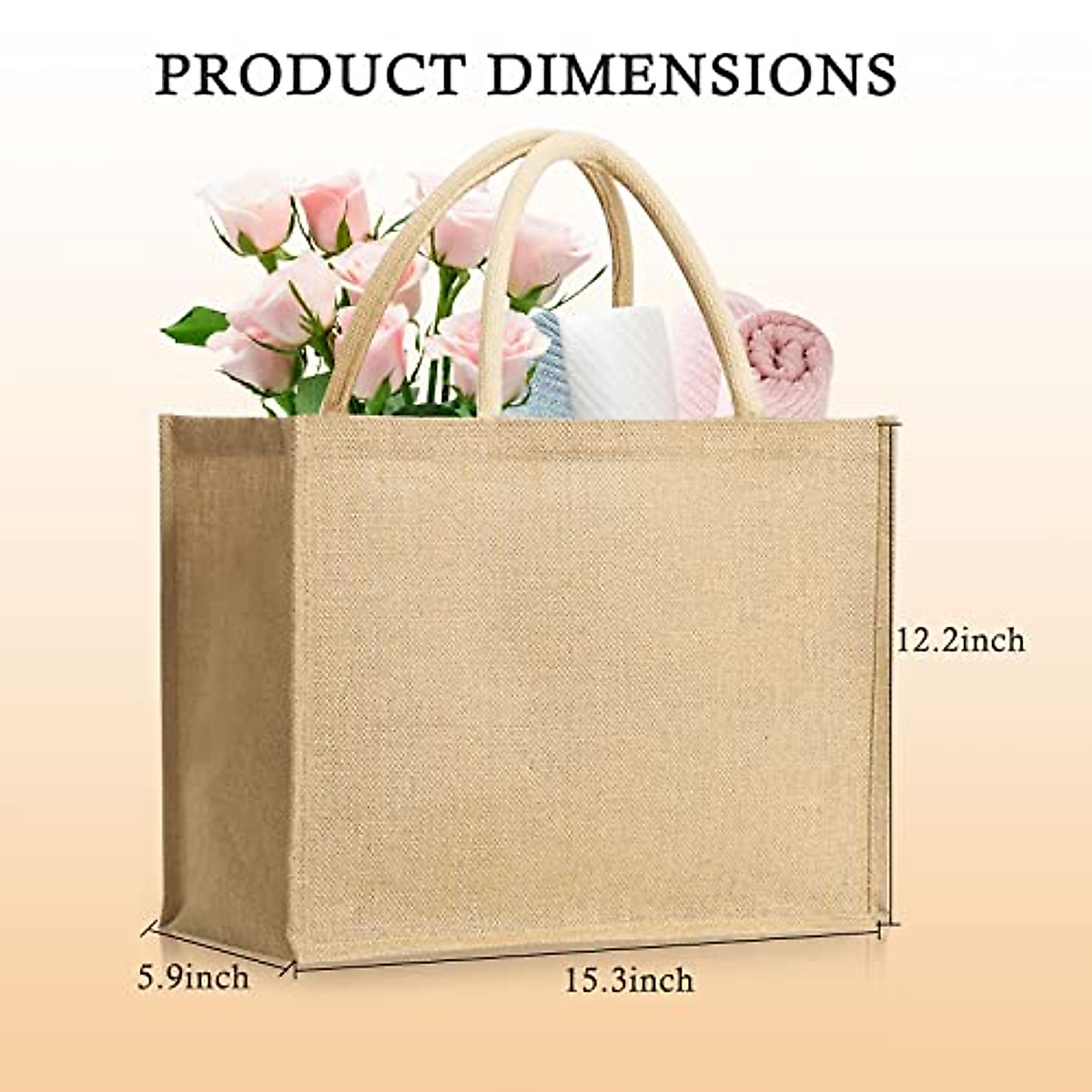 10 Pack Jute Bag Large Burlap Tote Bag Jute Tote Bags with Handles 15.3x 12.2x 5.9inch Jute Gift Tote Beach Bag for Bridesmaid Wedding Shopping Grocery Travel Mother's Day Teacher DIY
