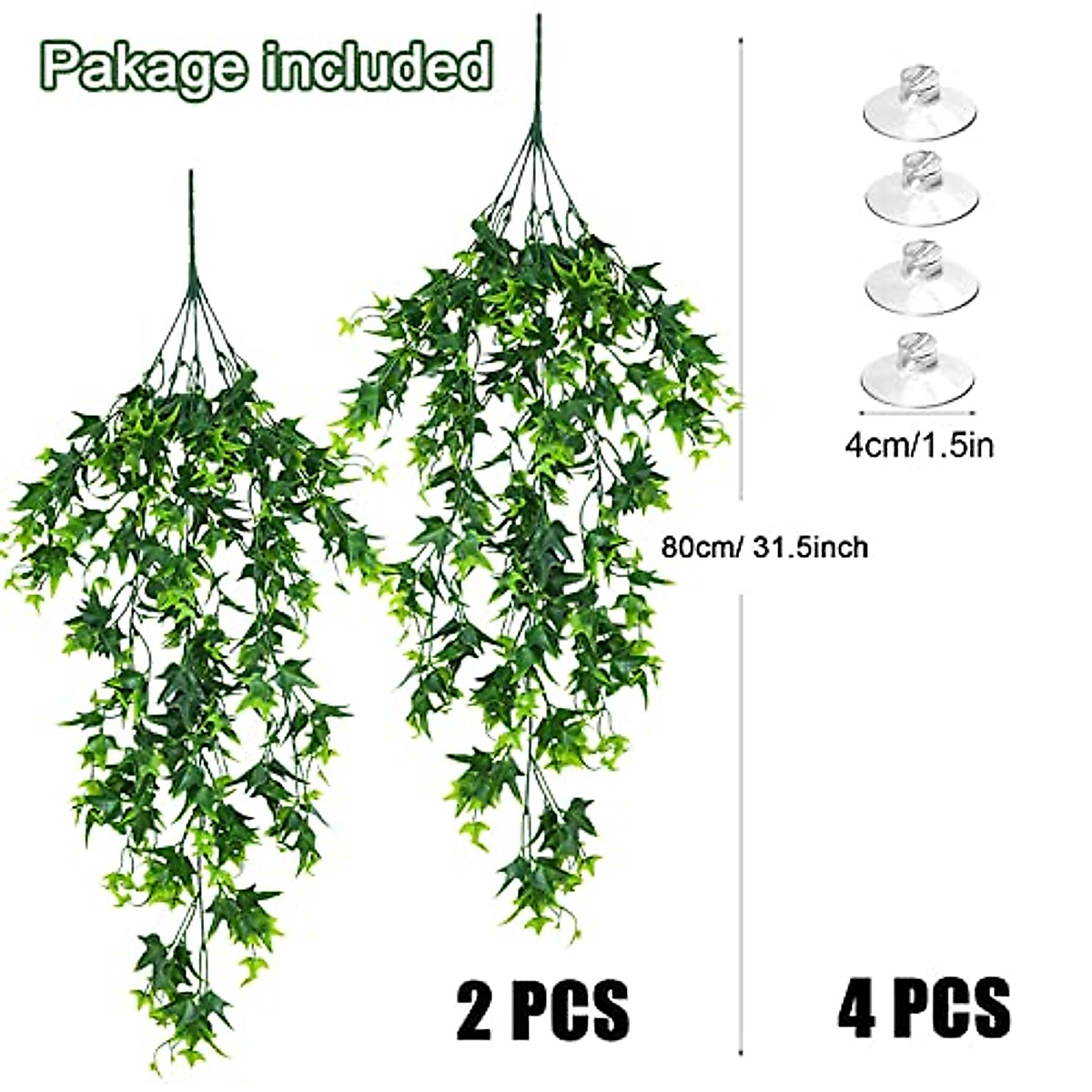 Woyrise 2Pack Reptile Plants, Terrarium Hanging Plants Vines Artificial Leaves Habitat Decorations with Suction Cup for Bearded Dragon Lizard Snake Geckos Chameleon Hermit Crab