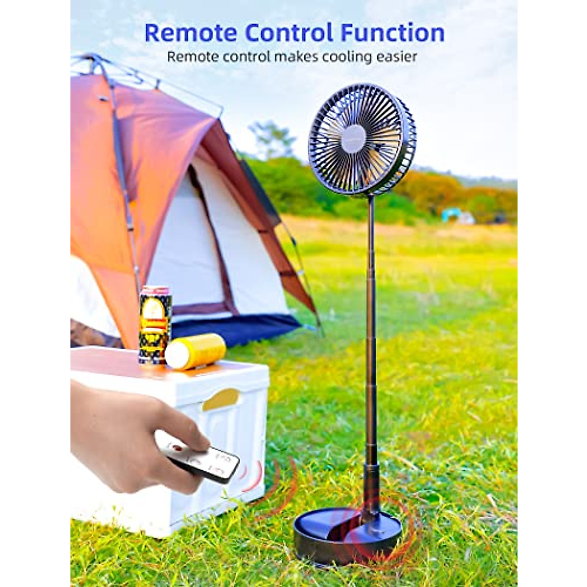 Airbition 8-Inch Rechargeable Oscillating Foldaway Fan with Remote, Timer, 4-Speed, 7200mAh Battery Operated Cordless Standing Pedestal Fan Portable for Bedroom Outdoor Camping Tent Travel