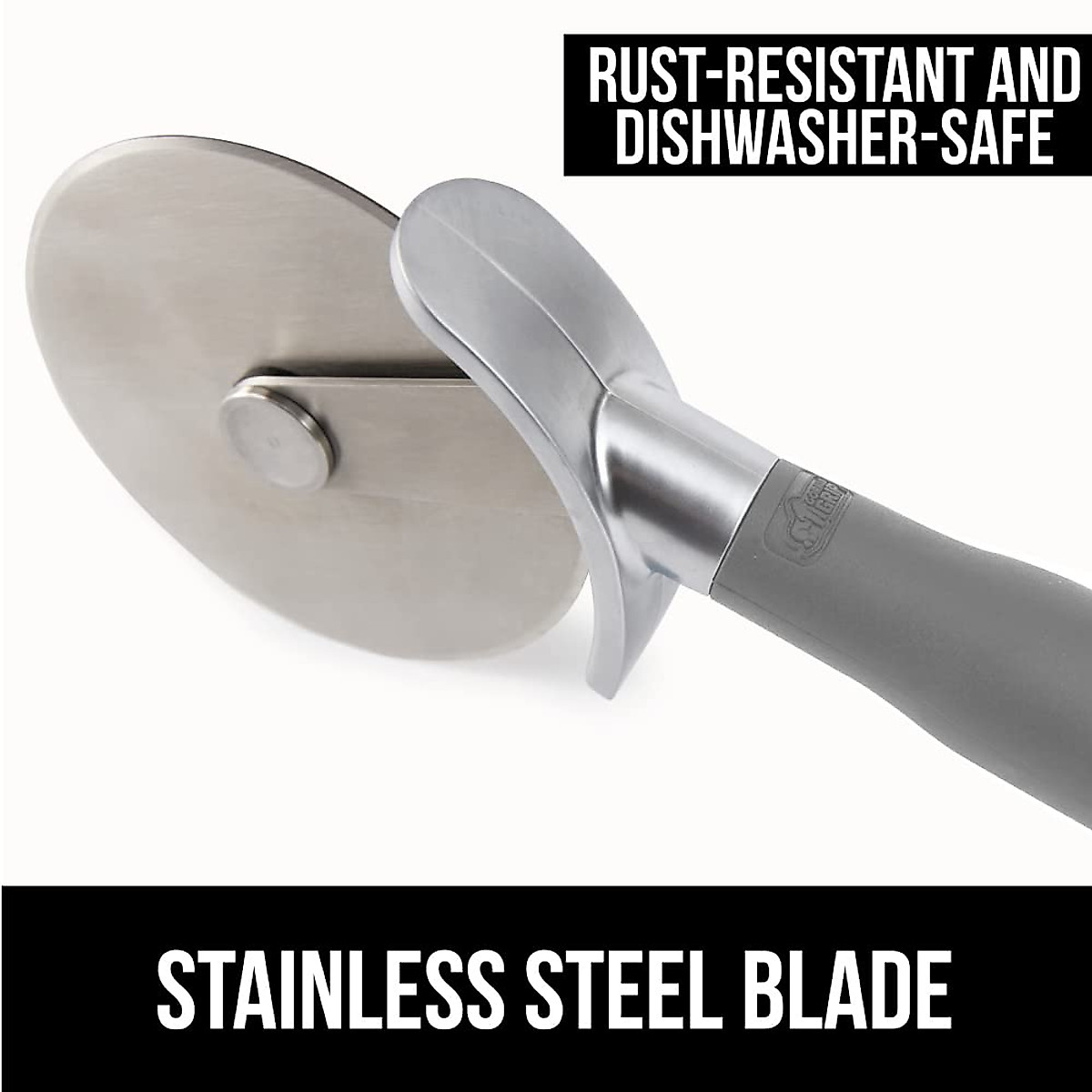 Gorilla Grip Manual Can Opener and Pizza Cutter, Can Opener Includes Built in Bottle Opener, Pizza Cutter is Rust Resistant, Both in Gray Color, 2 Item Bundle