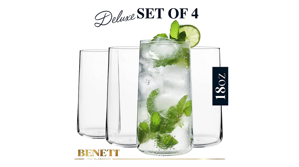 BENETI Modern Glass Highball Set of 4 - Stylish & Durable