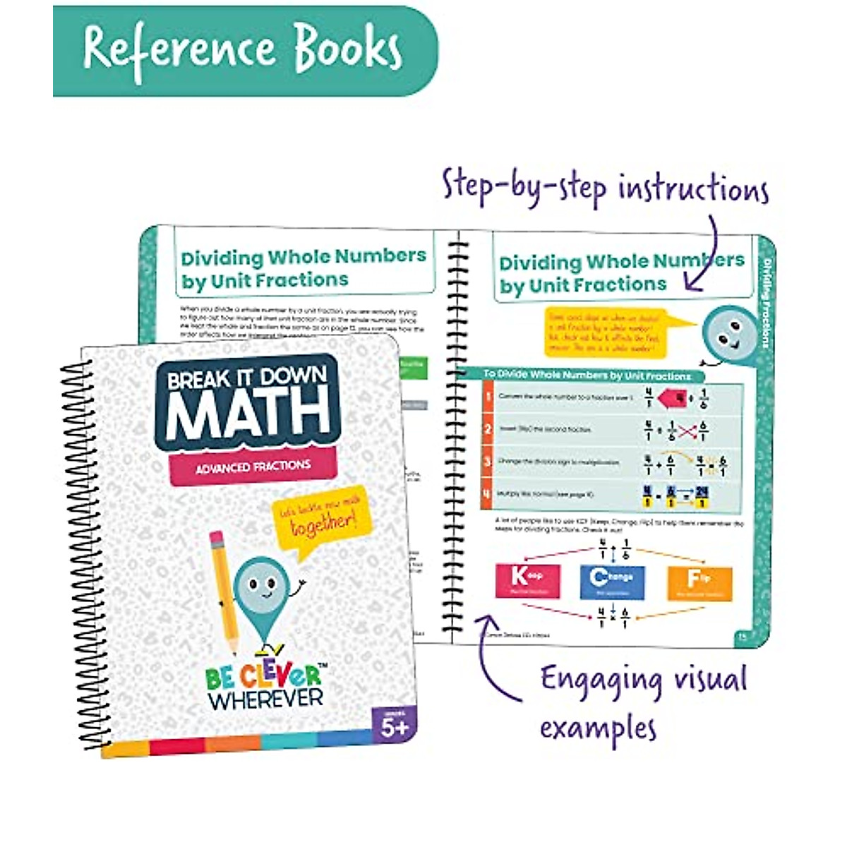 Be Clever Wherever Grade 5 Math Kit, 4th & 5th Grade Math Tool Kit, Word Problem Strategies, Intermediate Division Strategies, and Advanced Fractions Math Reference Books (17 Pc)