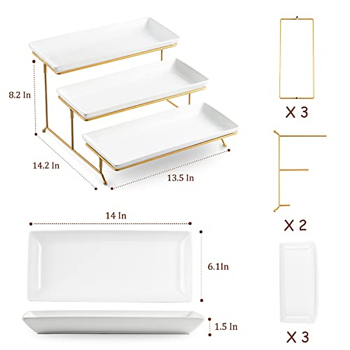 LYEOBOH 3 Tier Serving Stand and Platters Set Large Tiered with Collapsible Sturdier Rack 14 Inches Tray for Appetizer Fruit, Dessert Cupcake, White