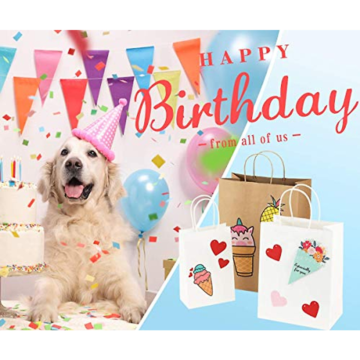 BagDream Kraft Paper Gift Bags with Handles Bulk 50 Pcs 8x4.25x10.5 Inches White Paper Bags with Gift Tags Kraft Bags Retail Bags Heavy Duty Gift Bags