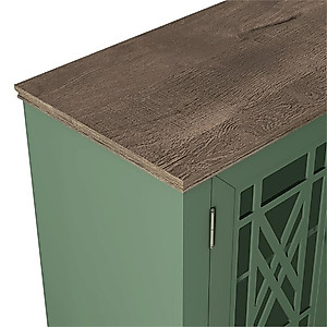 Liviland 63" Farmhouse Engineered Wood Kitchen Accent Buffet Sideboard Cabinet with 4 Glass Paneled Doors, Adjustable Shelves, Assembly Required, for Kitchen/Dining Room/Living Room/Entryway, in Green