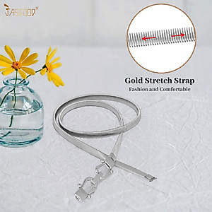 JASGOOD Skinny Metal Waist Belt for Dress Fashion Silver Waistband Elastic Metal Chain Belt, B-Silver