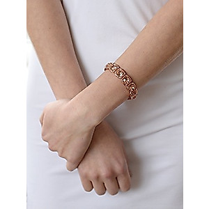 Mariell Pink Rose Gold Crystal Stretch Bracelet, Adjustable Bangle for Weddings, Prom, Bridesmaids, Gift