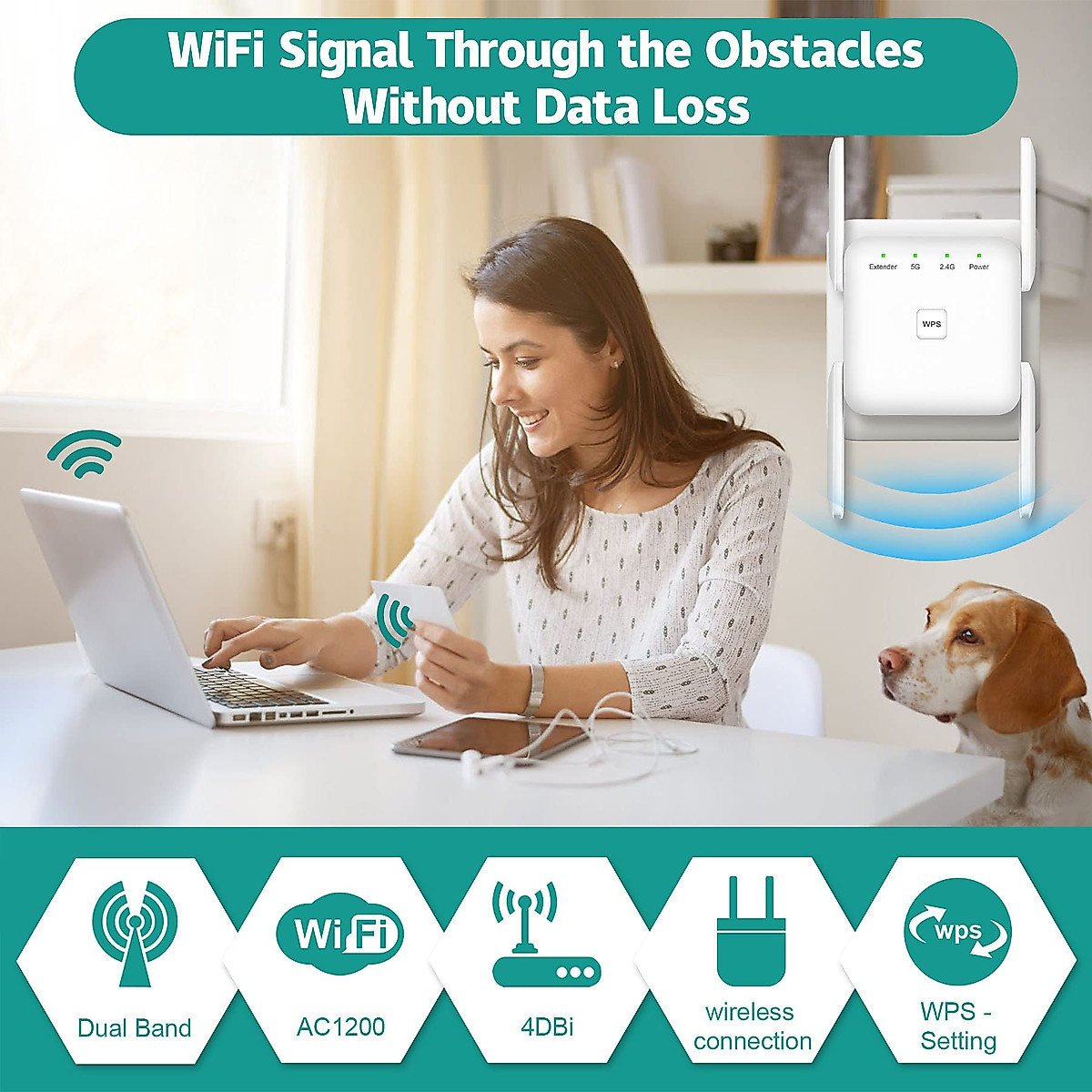 AILIYZ WiFi Extender, WiFi Booster to Extend Range of WiFi Internet Connection, Indoor and Outdoor Repeater Signal Booster, Up to 1200Mbps Speed Dual Band 2.4G/5G WiFi Repeater (White)