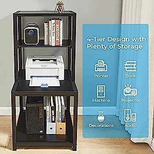 GreenForest Computer Home Office Desk with Monitor Stand and Storage Shelves on Left or Right Side, Printer Stand with Storage Shelf, 49.2 inch Large Tall 4 Tier Printer Table for Home Office Organiza