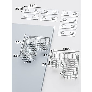 SMARTAKE Corner Shower Caddy Shower Shelf 2 Pack Adhesive Shower Rack with Hooks, SUS 304 Stainless Steel Shower Organizer for Bathroom Toilet Kitchen, Shower Storage for 90° Wall (Silver)