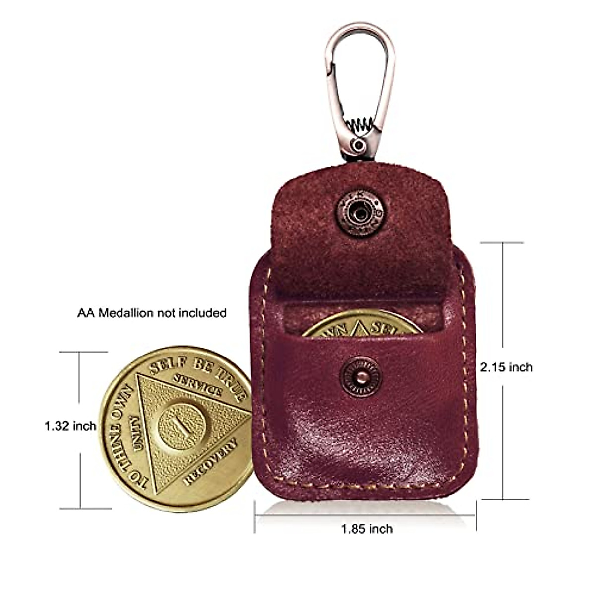 AA Medallion or Coin Holder, Leather Key Chain Snap Open Leather Case (Reddish Brown)