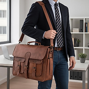 KPL 18 INCH Leather Briefcase Laptop Messenger bag best computer satchel Handmade Bags for men and women