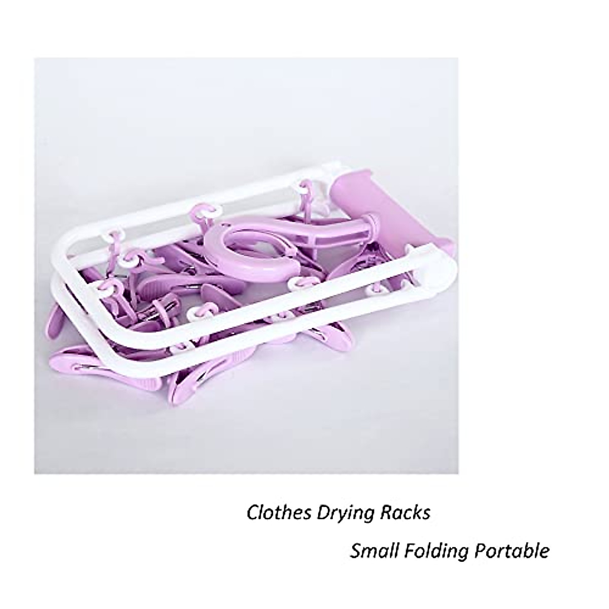 Setaria Viridis Foldable Clip Hangers Clothes Drying Racks Portable Hangers 2 Pack Socks 12 Clips Hook for Drying Towels Baby Clothes Gloves (Lavender Light Green)