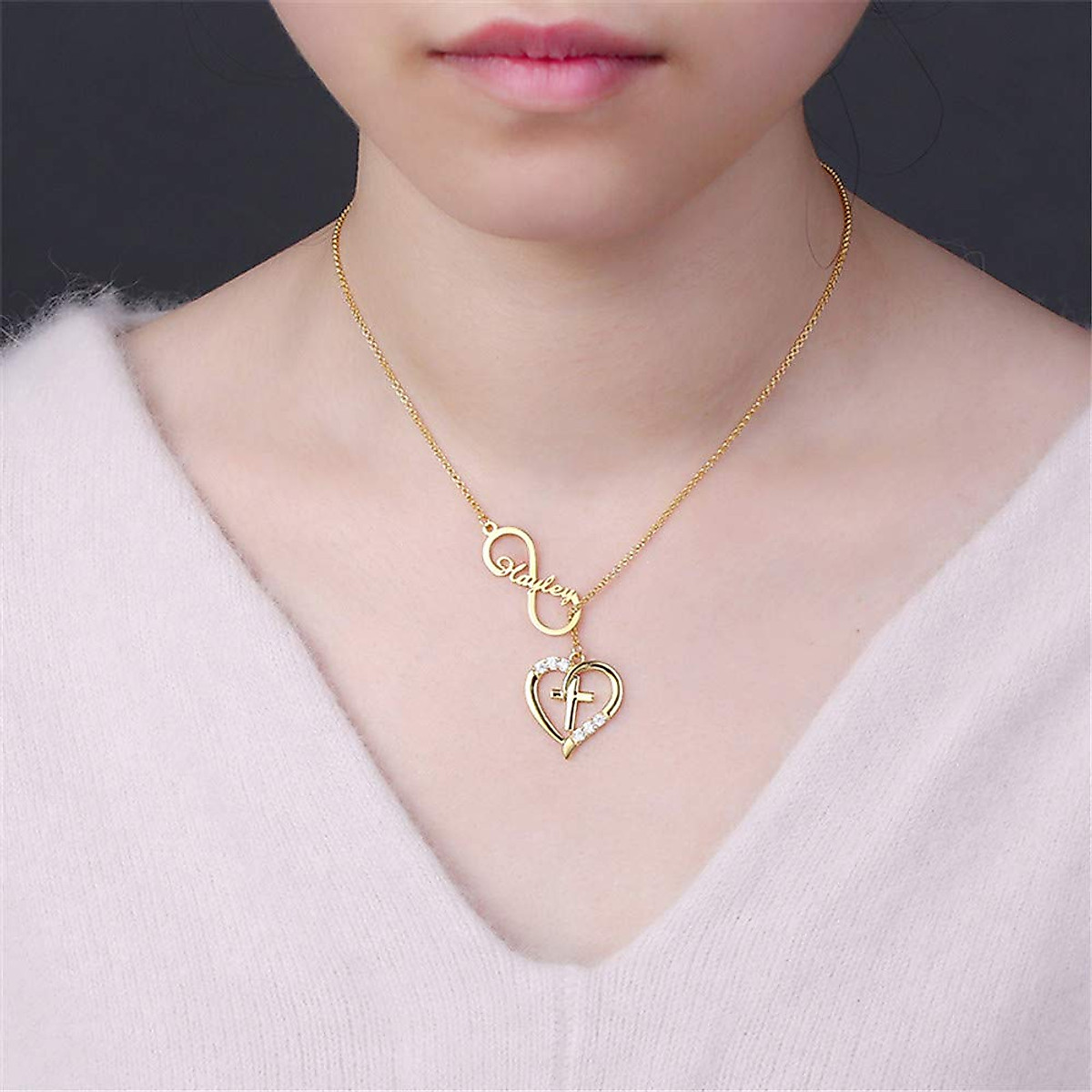 AILIN Personalized Heart Cross Infinity Name Necklace 925 Sterling Silver Custom Engrave and Birthstone Necklaces Birthday Gifts For Women Girlfriends Mother Daughter Men