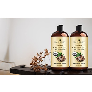 Handcraft Blends Organic Castor Oil - 16 Fl Oz - 100% Pure and Natural - Premium Grade Oil for Hair Growth, Eyelashes and Eyebrows - Carrier Oil - Hair and Body Oil - Expeller-Pressed and Hexane-Free