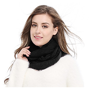 Winter Soft Pullover Knit Infinity Scarf Beanie Hoodie Scarf,Black