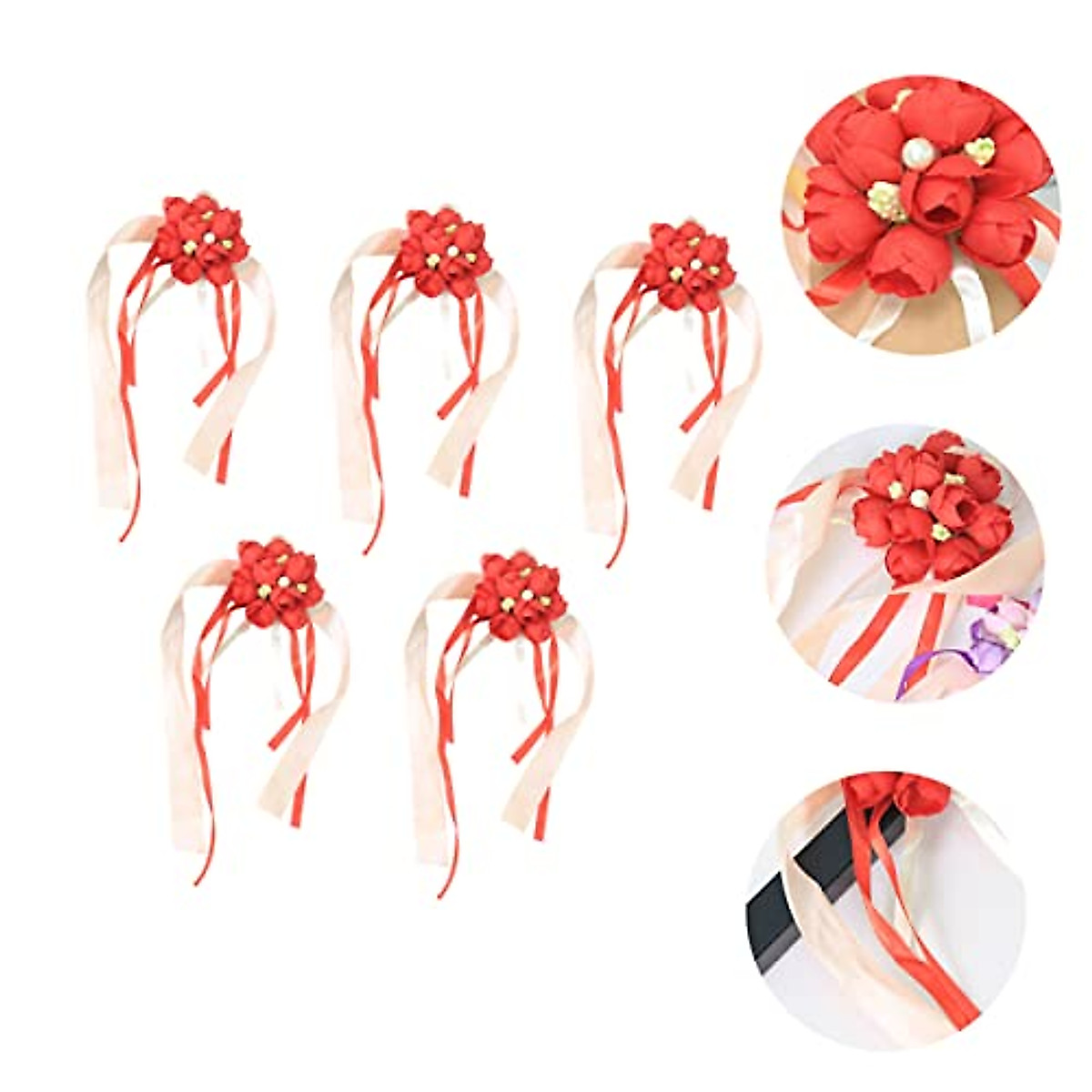 VOSAREA 5Pcs Wrist Flower Wedding Bridal Rose Hand Flowers Bridal Hand Flower Corsage Wristlet Prom Dresses Wedding Corsages Flower Corsage Ballgown Peony Silk Flower Bride Wedding Flowers