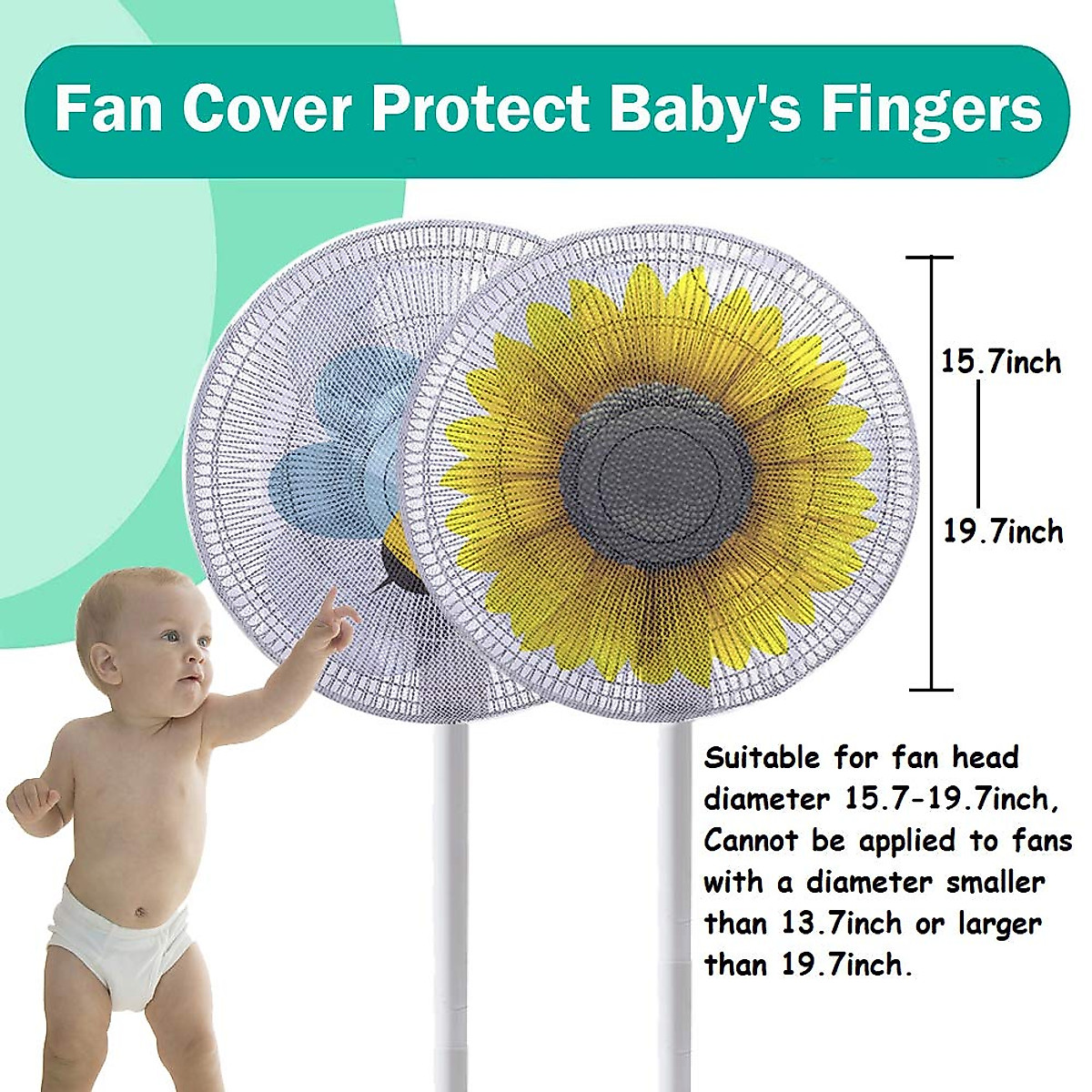 2 Pack Fan Cover Cartoon Fan Guard Net Safety Fan Filters Kid Finger Protector Summer Washable Children Finger Safety Fan Cover
