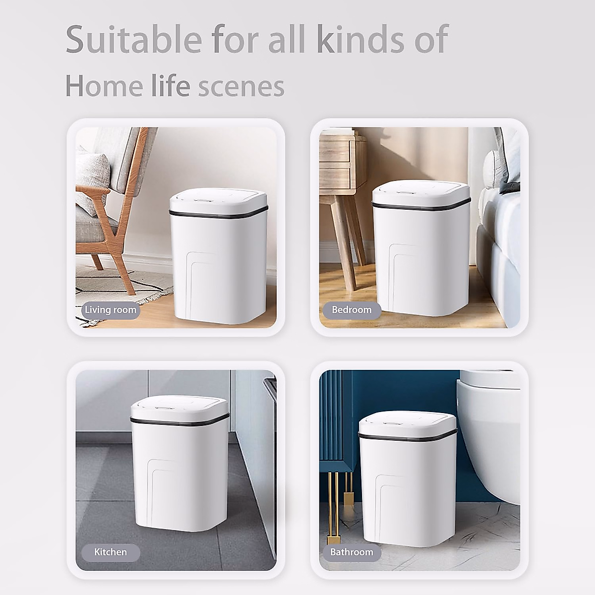 zyqkcl Smart Trash can, Automatic Motion Sensor Trash Can with Lid Electric Waterproof 4 gallons Garbage Bin for Toilet, Kitchen, Living Room, Bedroom, Office, RV(White,No Battery)